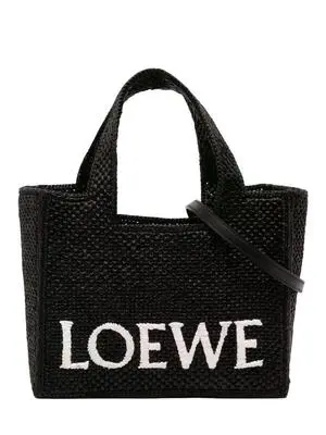 Loewe Small Raffia Font Tote Satchel - Black