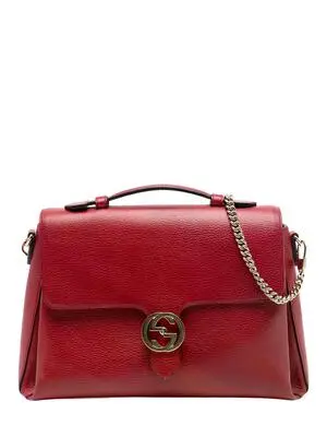 Gucci 2016-2025 Medium Calf Interlocking G Satchel - Red