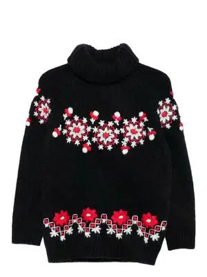 Moncler Floral-detail Roll-neck Jumper - Black