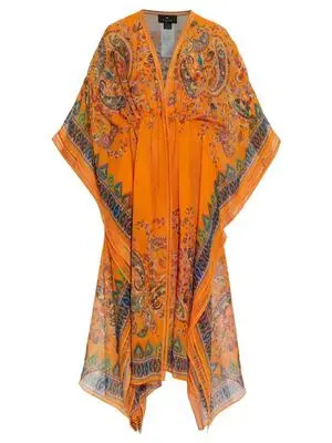 Etro Paisley Crochet-detail V-neck Midi Dress - Orange