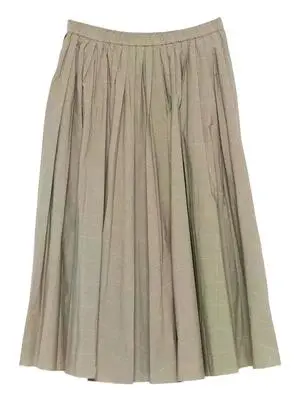 6397 Plaid Pleated Midi Skirt - Neutrals