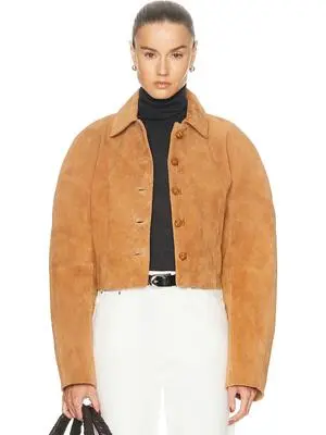 RÓHE Rounded Textured Suede Jacket Cognac