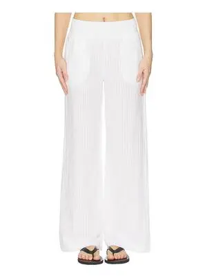 BOBI Wide Leg Smocked Pant - White