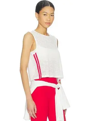 Splits59 Logan Mesh Tank Top With Stripe - White & Pirate Red