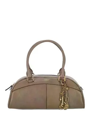 Chloé Chloé Logo-Charm Leather Shoulder Bag Neutrals