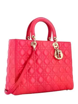 Dior Lady Large Tote Bag Cannage Quilt Lambskin - Pink