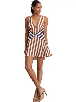REISS Esme Stripe-print Mini Dress - Brown/navy