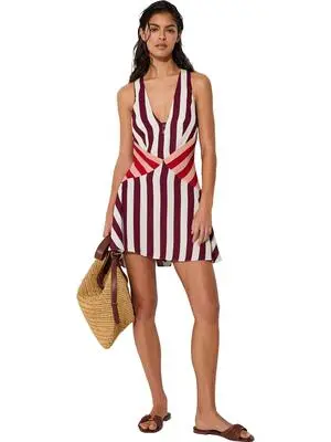 REISS Esme Stripe-print Mini Dress - Burgundy/off White