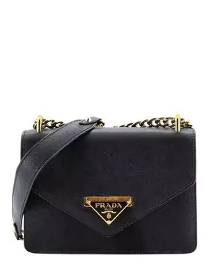 Prada Envelope Flap Chain Shoulder Bag Saffiano Leather Small Crossbody - Black