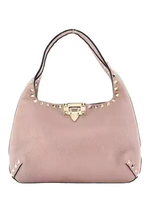 Valentino Garavani Rockstud Flip Lock Leather Small Hobo Bag - Neutrals