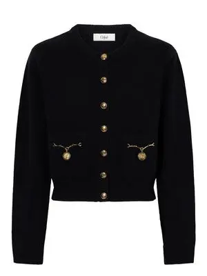 Chloé Cropped Embellished Wool And Cashmere-blend Cardigan - Black