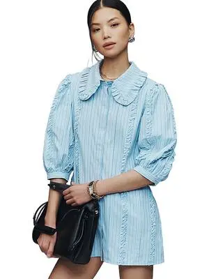 English Factory Collared Mini Shirt Dress - Blue