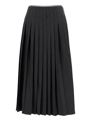 Thom Browne Midi Pleated Skirt - Grey