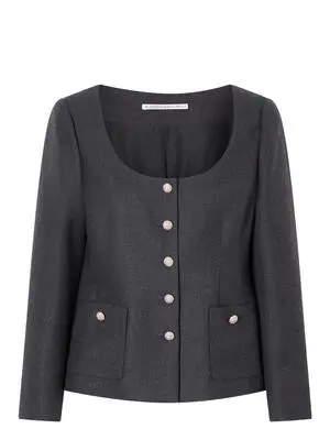 Alessandra Rich Embellished Wool-flannel Jacket Dark Gray