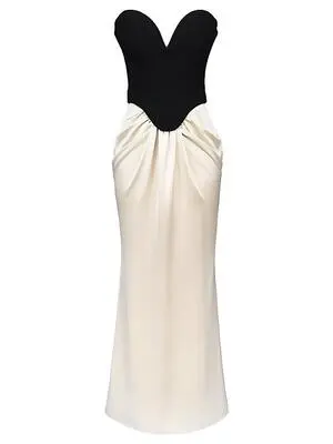 House Of Cb Strapless Stretch-crepe Maxi Gown - Black & Champagne