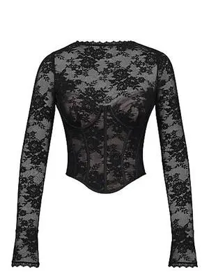 House Of Cb Long-sleeve Lace Corset Top - Black