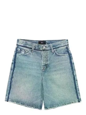 7 For All Mankind Striped Denim Shorts - Blue