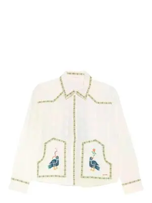 MOTHER Peasant Poet Embroidered Shirt - Neutrals