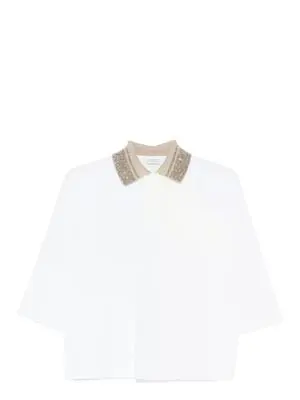 Brunello Cucinelli Embellished-collar Polo Top - White