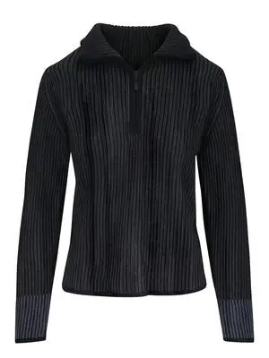 Kinross Cashmere Ribbed Quarter-zip Polo Top - Black