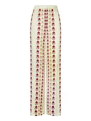 Tory Burch Printed Silk Trousers - Neutrals