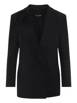 Giorgio Armani Flower Detail Double-breasted Blazer - Black