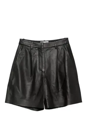 JOSEPH Suze Pleated Leather Shorts - Black
