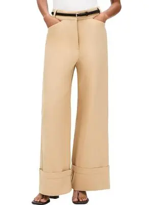 Another Tomorrow Wide Cuff Cotton Pants Khaki