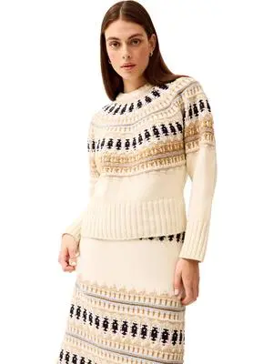 MARIE OLIVER Dion Fair Isle Yoke Sweater - Snowflake