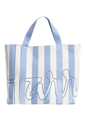 Harrods Striped Cotton Logo Tote Bag - Blue