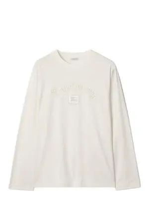 Burberry Long-sleeve Gothic Logo Cotton T-shirt - Chalk White