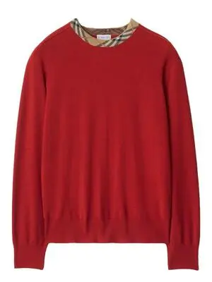 Burberry Check Trim Wool Sweater - Crimson Red