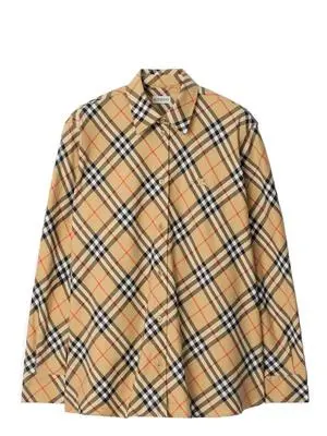 Burberry Relaxed Fit Check Cotton Flannel Shirt - Sand Beige