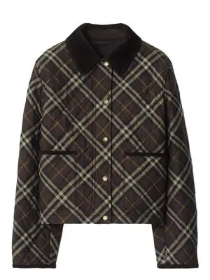 Burberry Cropped Check Quilted Cotton Jacket - Truffle Brown