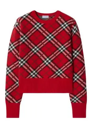Burberry Check Wool Cashmere Blend Sweater - Post Red