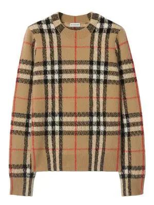 Burberry Check Cashmere Wool Sweater - Sand Beige