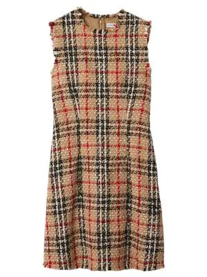 Burberry Check Wool Blend Bouclé Mini Dress - Sand Beige