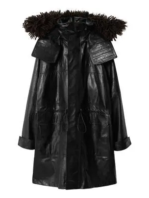 Burberry Detachable Fringed Trim Leather Parka - Black