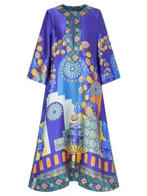 CRISTIANO MARCHELI Teresa Printed Silk-blend Satin Kaftan - Blue