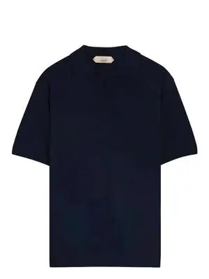AURELIEN Fine-knit Polo Shirt - Blue