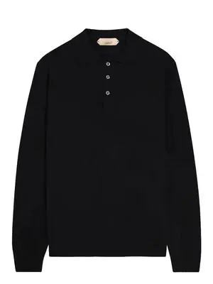 AURELIEN Wool Polo Shirt - Black