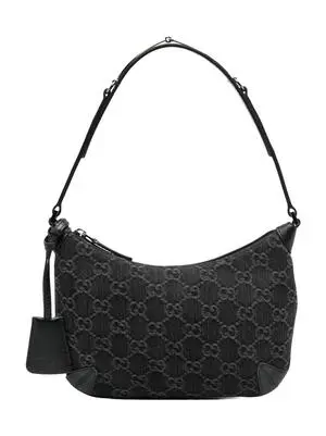 Gucci Monogram Embroidered Shoulder Bag - Black