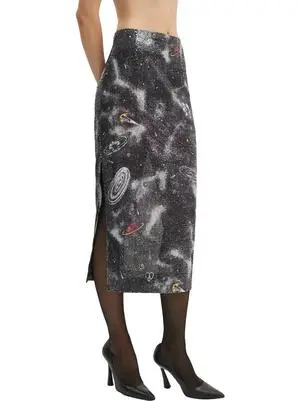 Moschino Galaxy-pattern Midi Skirt - Black