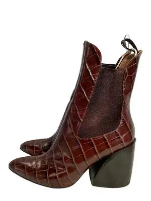 Chloé Embossed-leather Block-heel Ankle Boots - Brown