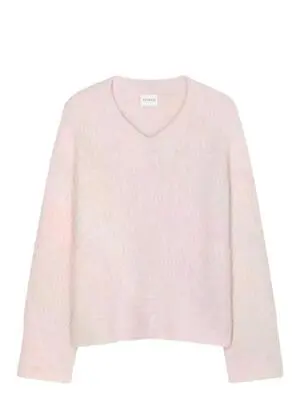 Closed V-neck Long-sleeve Sweater - Pink