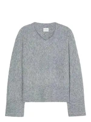 Closed Patterned V-neck Sweater - Grey