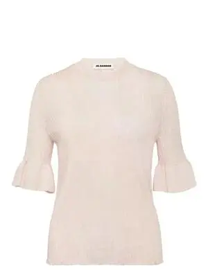 JIL SANDER Flounce-sleeved Metallic T-shirt - Pink