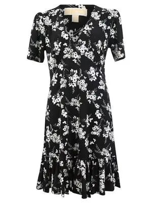 Michael Kors Floral-print Wrap Mini Dress - Black
