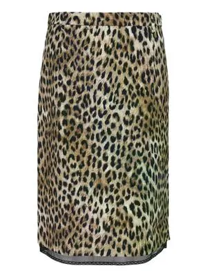 N°21 Animal-print Lace Trim Midi Skirt - Neutrals