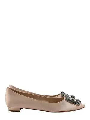 Manolo Blahnik Hangisi Jewel-buckle Satin Ballet Flats - Neutrals